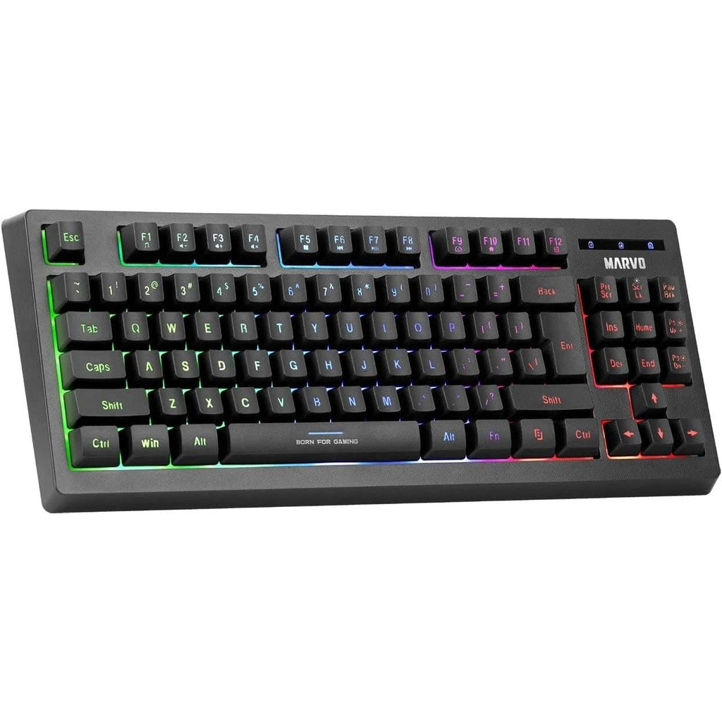 MARVO K607 Compact Gaming Keyboard – TKL Size, 3-Color LED Backlit, Adjustable Brightness, Anti ...