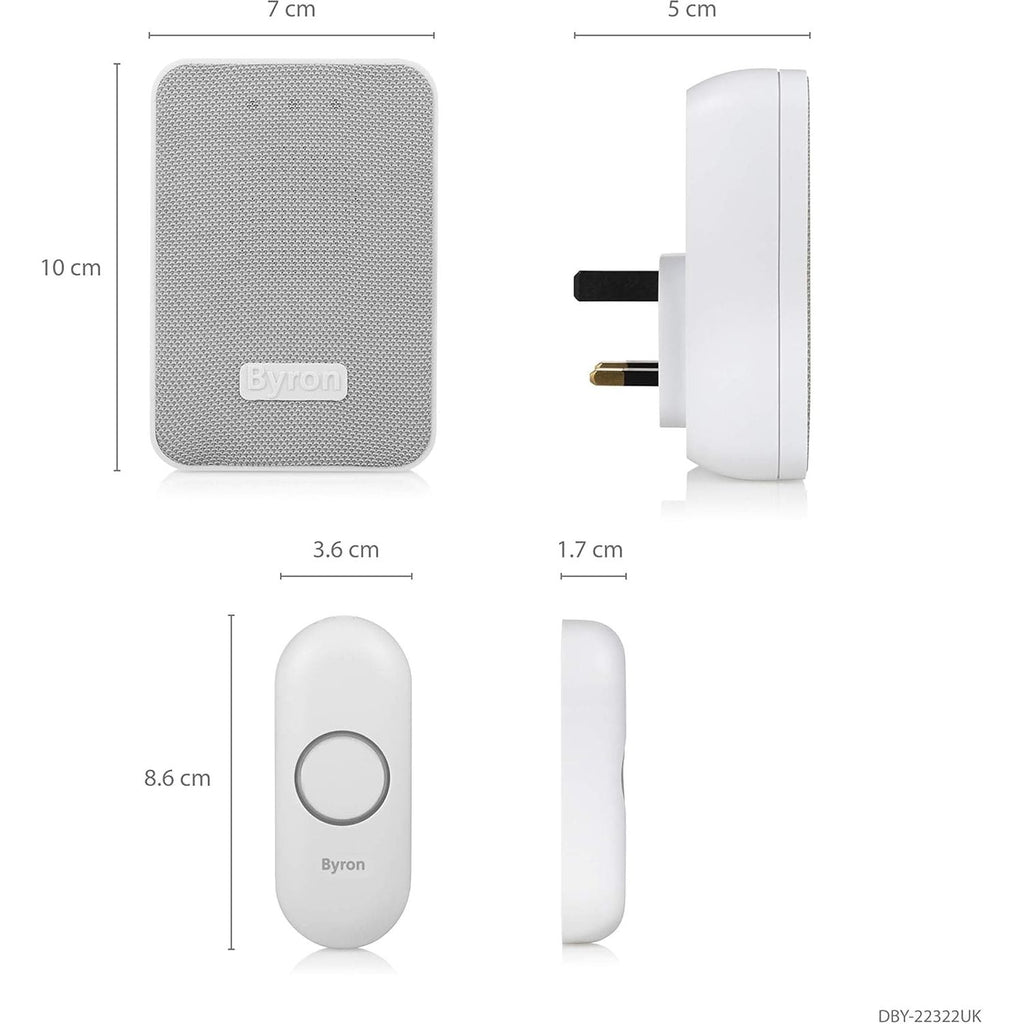 Byron DBY-22322UK Wireless Plug in Doorbell Set, 150 m Range, 16 Melodies, Visual Alert System ...