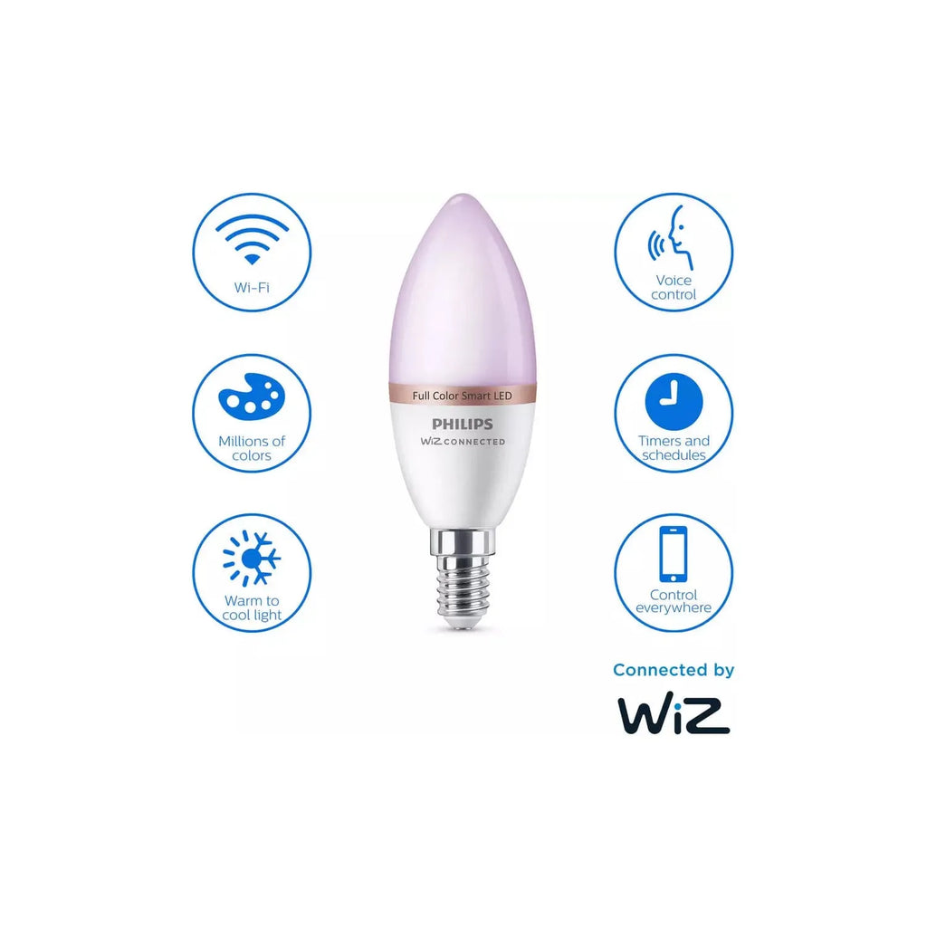 Philips Wiz E14 Colour Smart LED Wi-Fi Candle Bulbs - 2 Pack | Gadcet