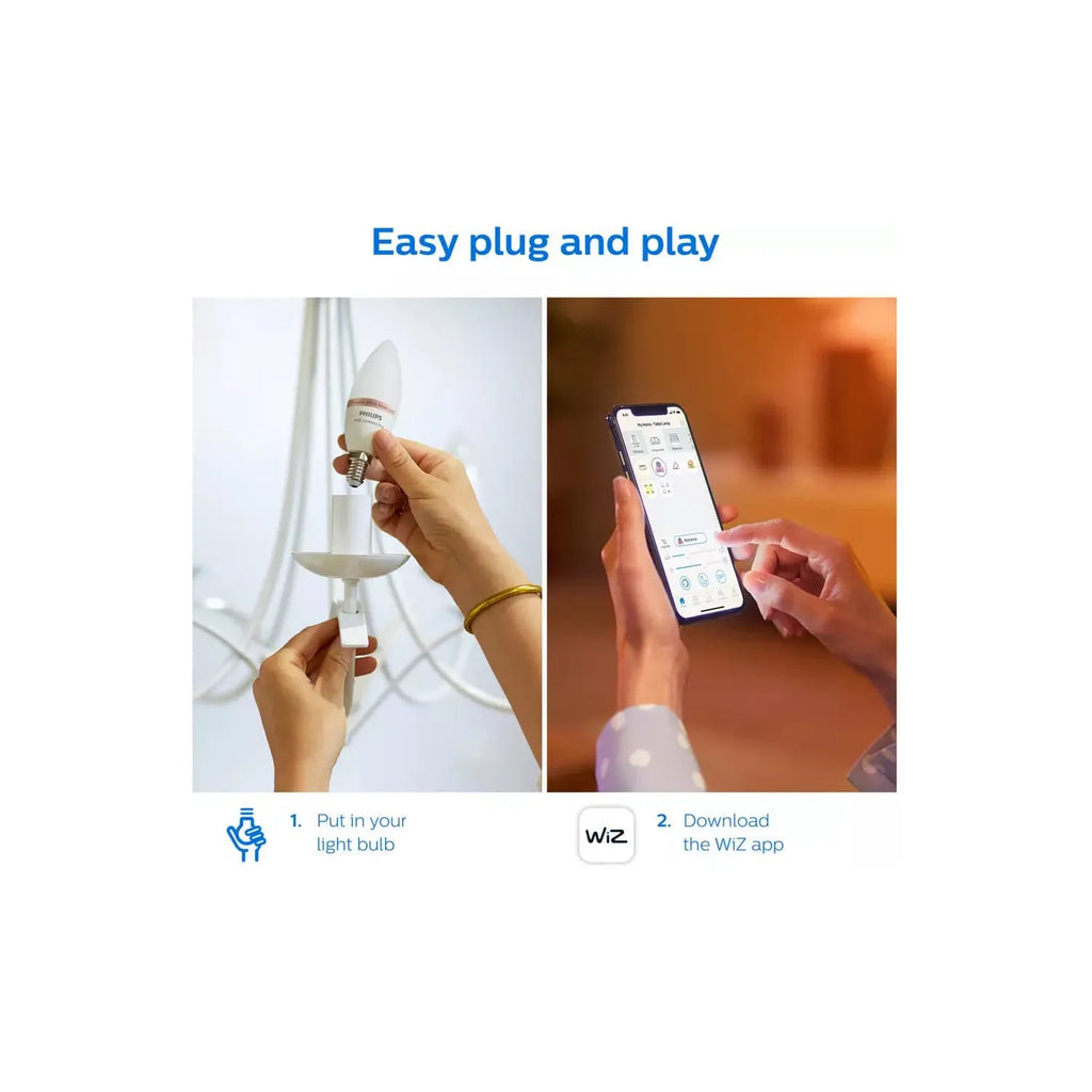 Philips Wiz E14 Colour Smart LED Wi-Fi Candle Bulbs - 2 Pack | Gadcet