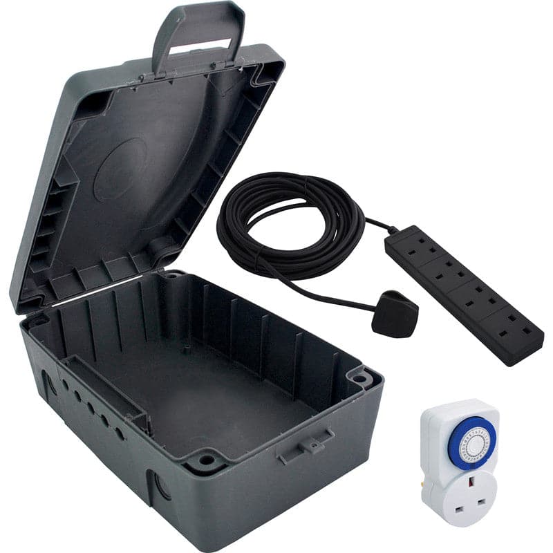 Masterplug IP54 Weatherproof Enclosure Lead & Timer 4 Gang 8mGrey ...