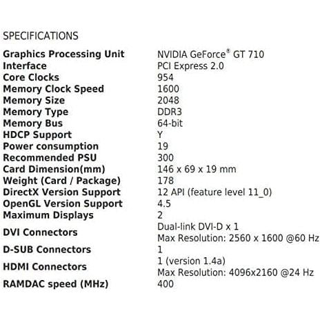 MSI GeForce GT 710 2GD3H LP Graphics Card – 2GB DDR3, Low Profile ...
