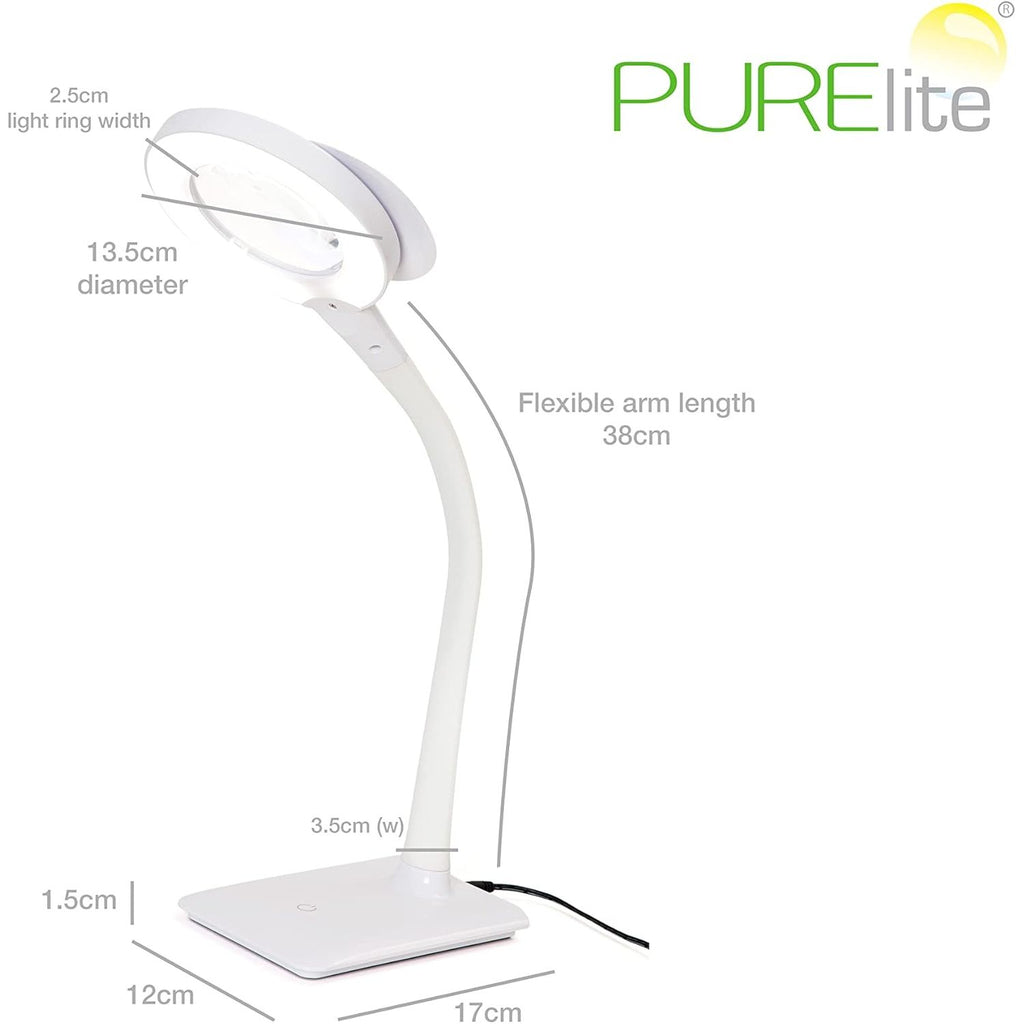PURElite Magnifying Desk Table LED Lamp, White, Mains Operated– Gadcet UK