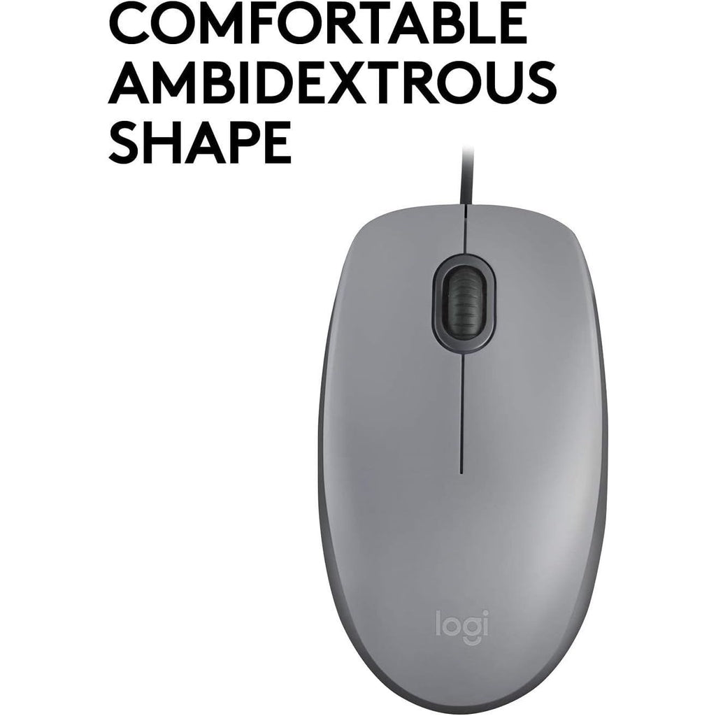 Logitech M110 Wired USB Mouse – Silent Clicks, Ambidextrous, Full-Size ...