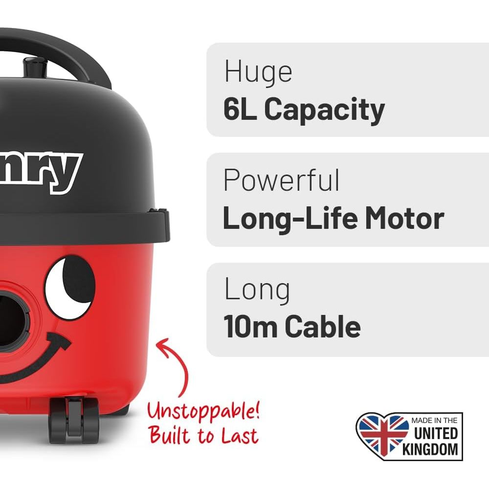 NUMATIC Henry HVR 160-11 Bagged Cylinder Vacuum, 620 W, 6 Litres, Red ...