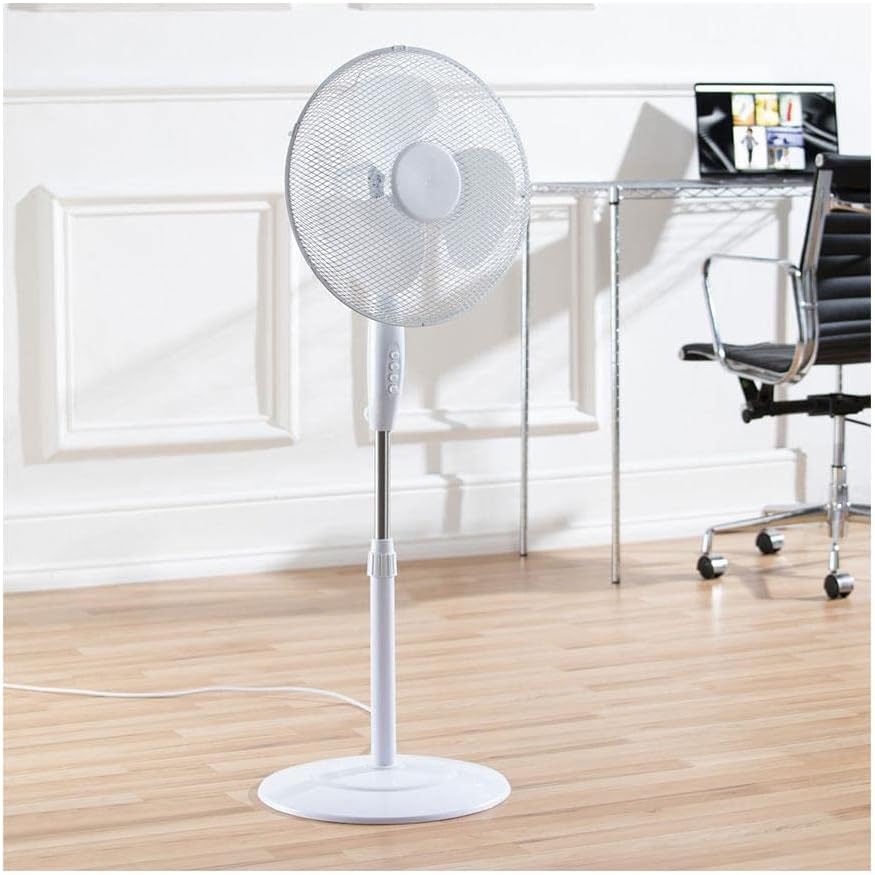Daewoo 16" White Pedestal Fan (COL1568) | Adjustable Height | 3 Speed ...