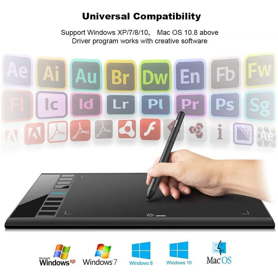 UGEE M708 V3 Drawing Tablet,10x6in 3D Digital Graphics Tablet with 8192 ...