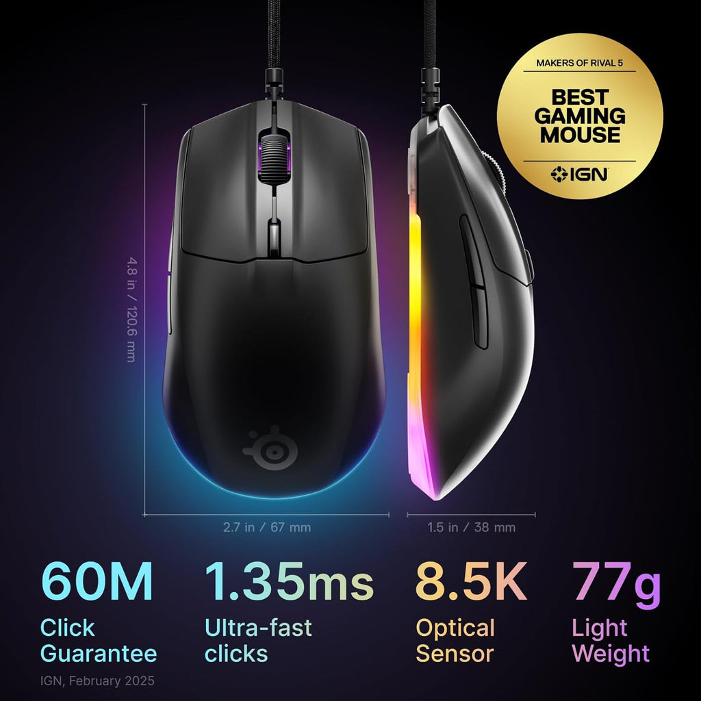 SteelSeries Rival 3 Gen 2 Gaming Mouse – 8500 DPI TrueMove Core Optical ...