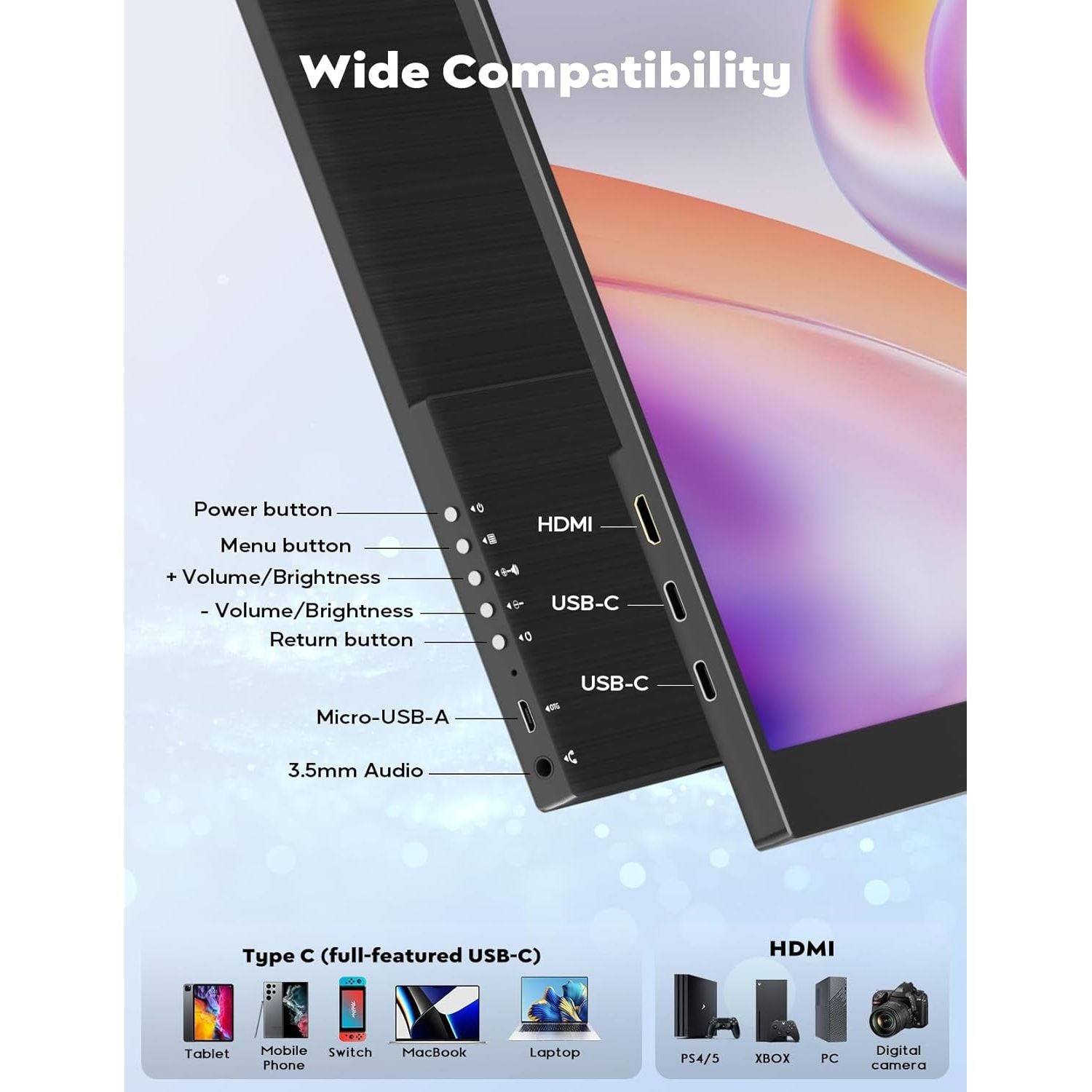 HONGO Portable Monitor 2.5K 18" 2560x1600P Laptop Monitor Screen IPS Extender Monitor with ...