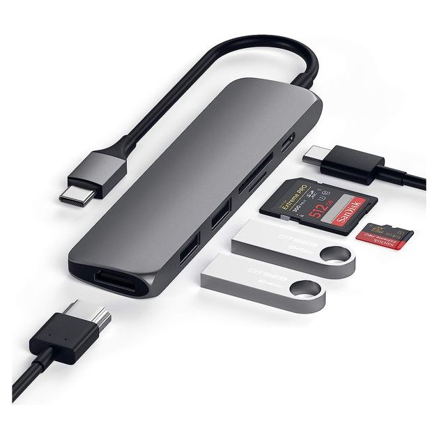 SATECHI Slim Multi Adapter V2 6-port USB Type-C Connection Hub | Gadcet ...