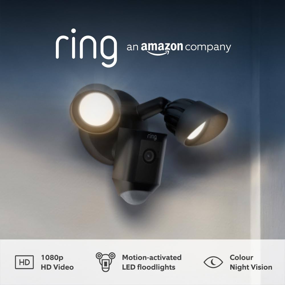 Ring Floodlight Cam Wired Plus - 1080p HD, LED Lights, Siren, Wi-Fi ...