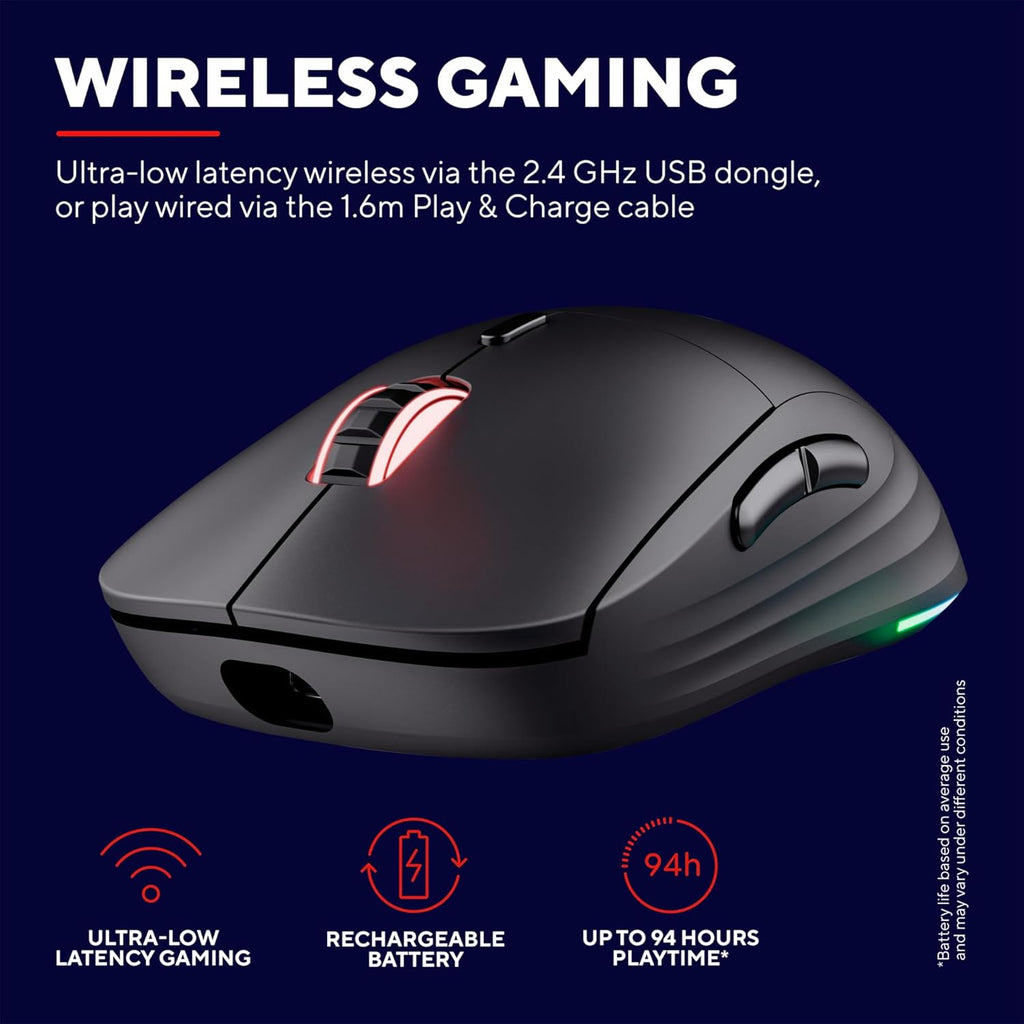 Trust Gaming GXT 927 Redex+ Wireless Gaming Mouse – 25K DPI, Ultra-Low ...