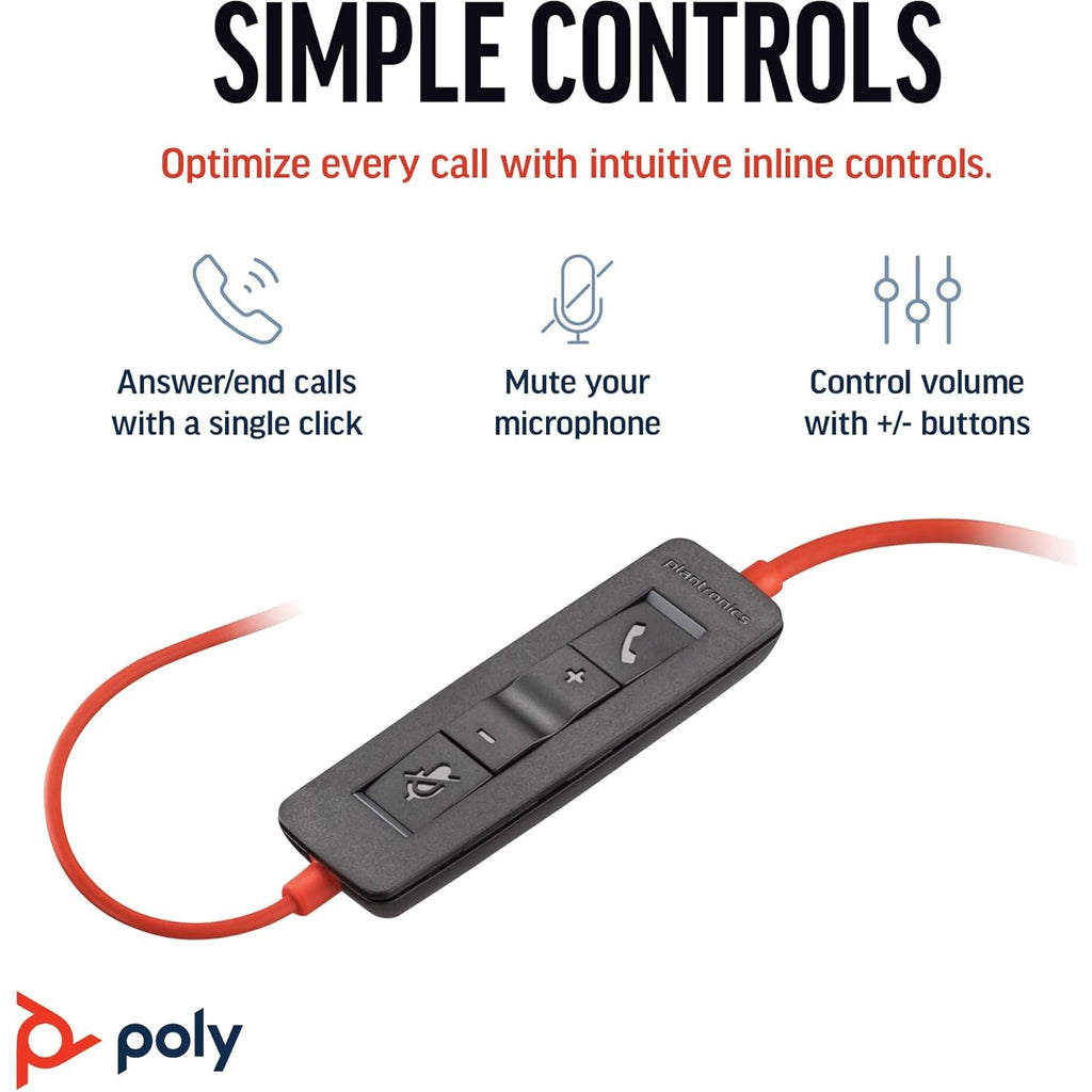 Poly Blackwire 3210 Wired Headset - Noise-Cancelling, Single-Ear, USB-C ...