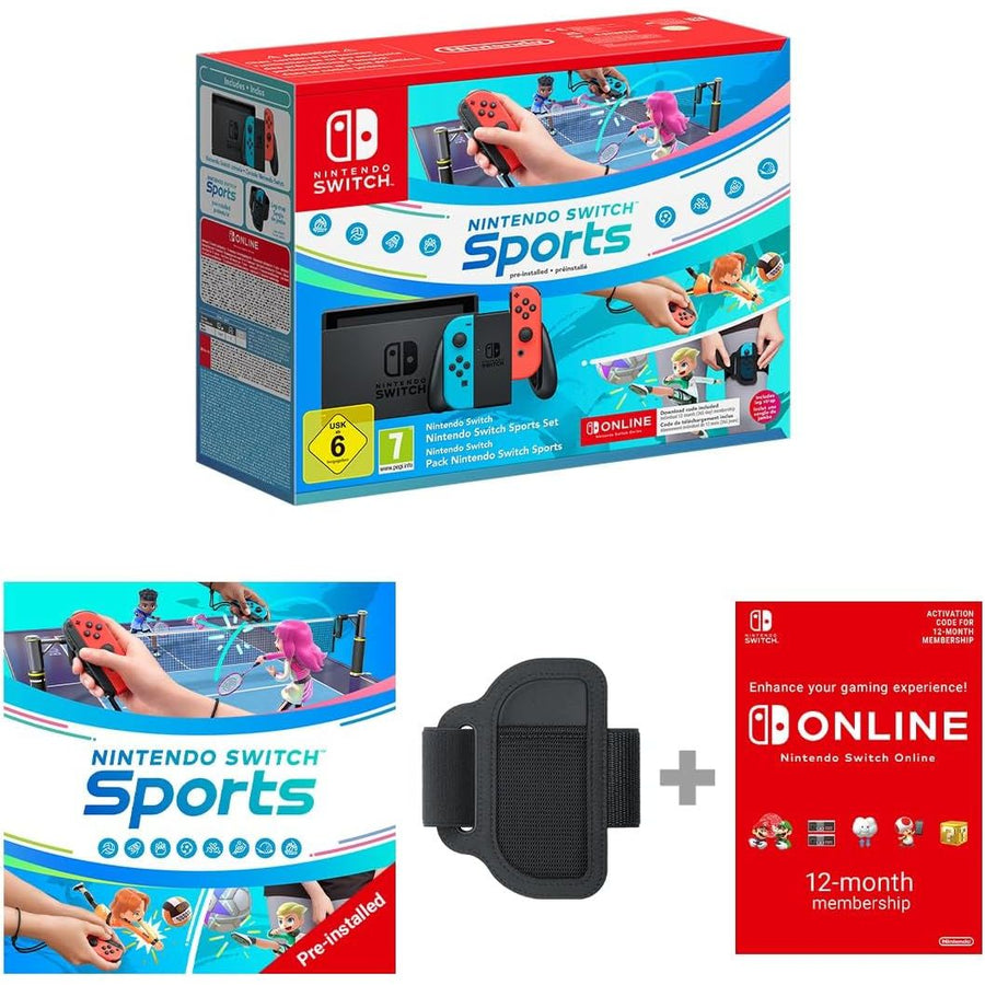 Nintendo Switch Neon Red Neon Blue with Switch Sports Pre Installed 12 Month Switch Online Subscription Code Gadcet UK