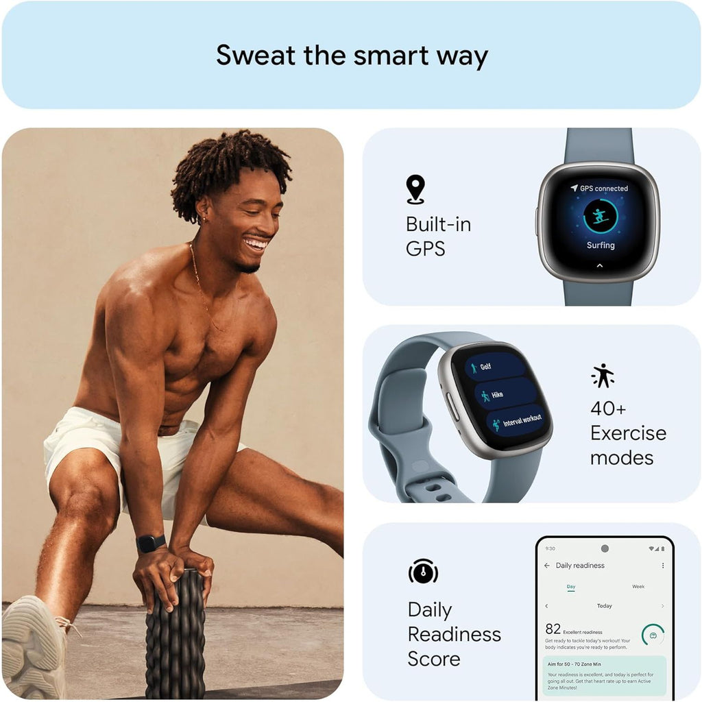 Fitbit Versa 4 Smart Watch - Waterfall Blue/Platinum | Gadcet UK Smart ...
