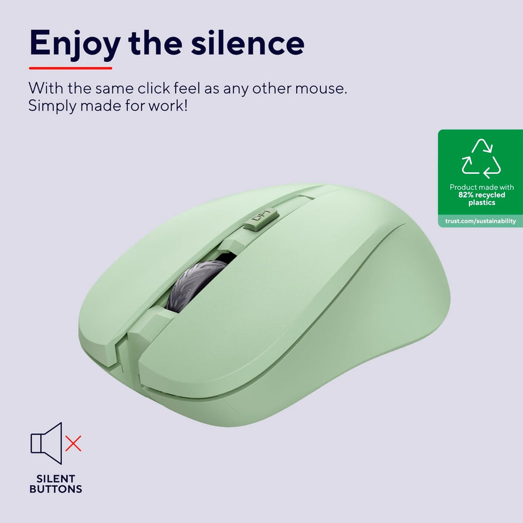 Trust Mydo Silent Wireless Mouse – 82% Recycled Plastics, 1000-1800 DPI ...
