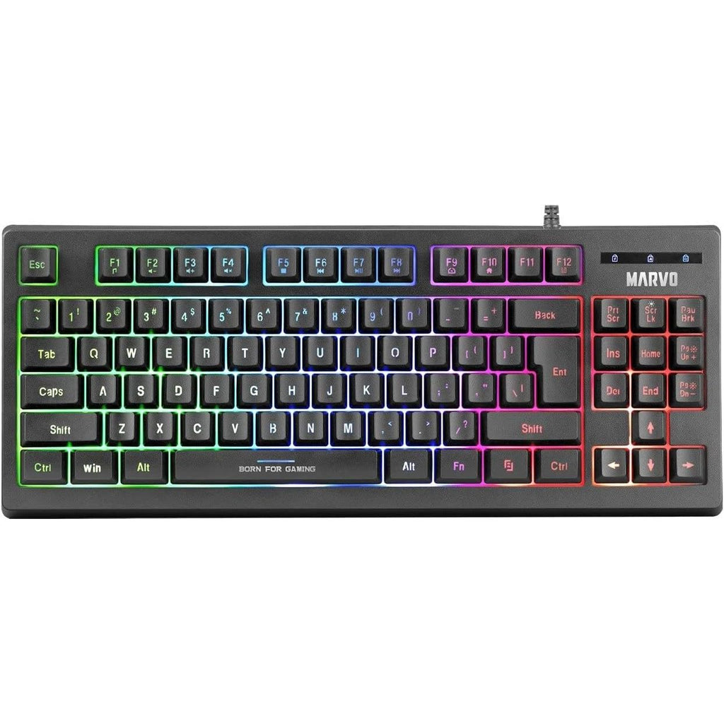 MARVO K607 Compact Gaming Keyboard – TKL Size, 3-Color LED Backlit, Ad ...