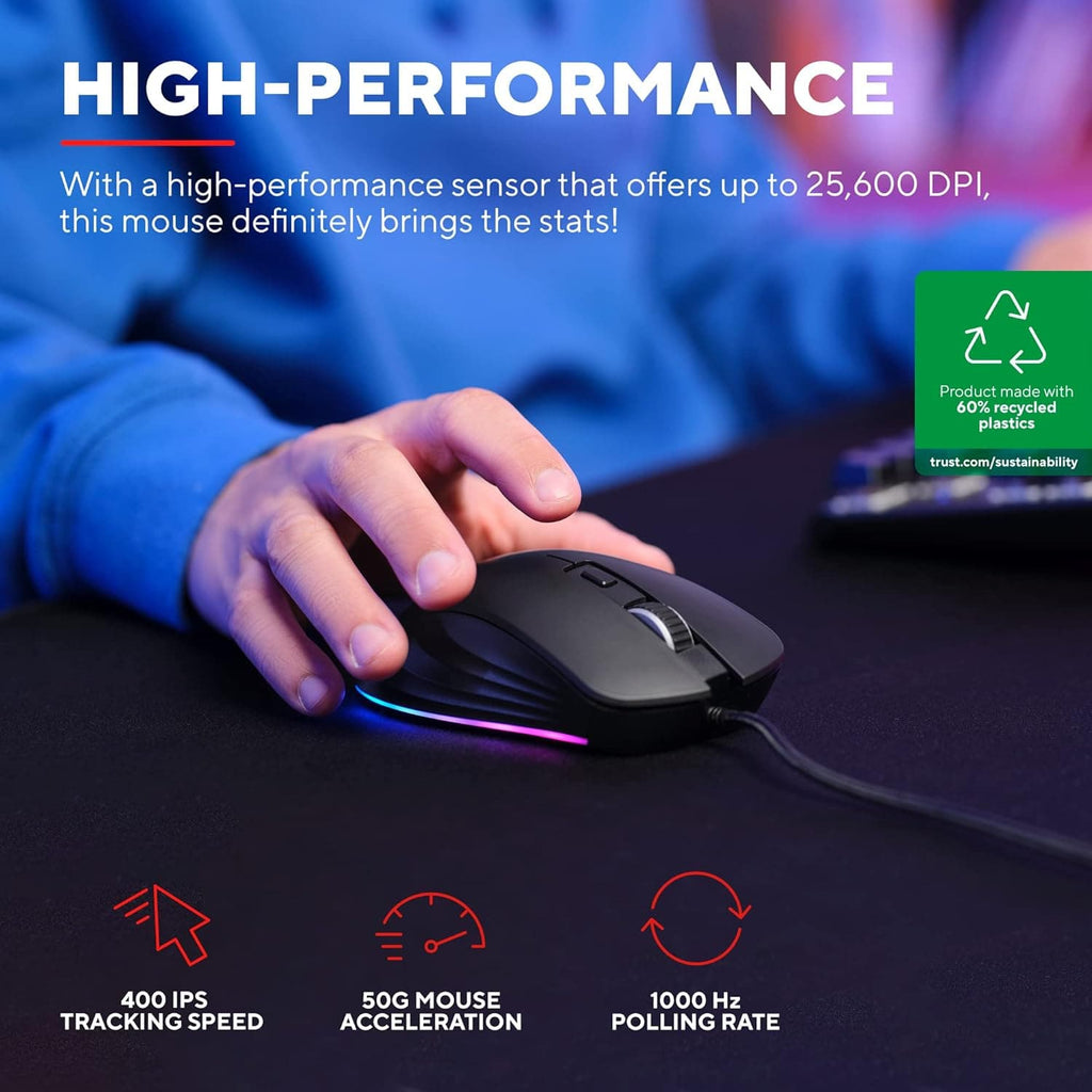 Trust Gaming GXT 924 Ybar+ High Performance Gaming Mouse, 25,600 DPI ...