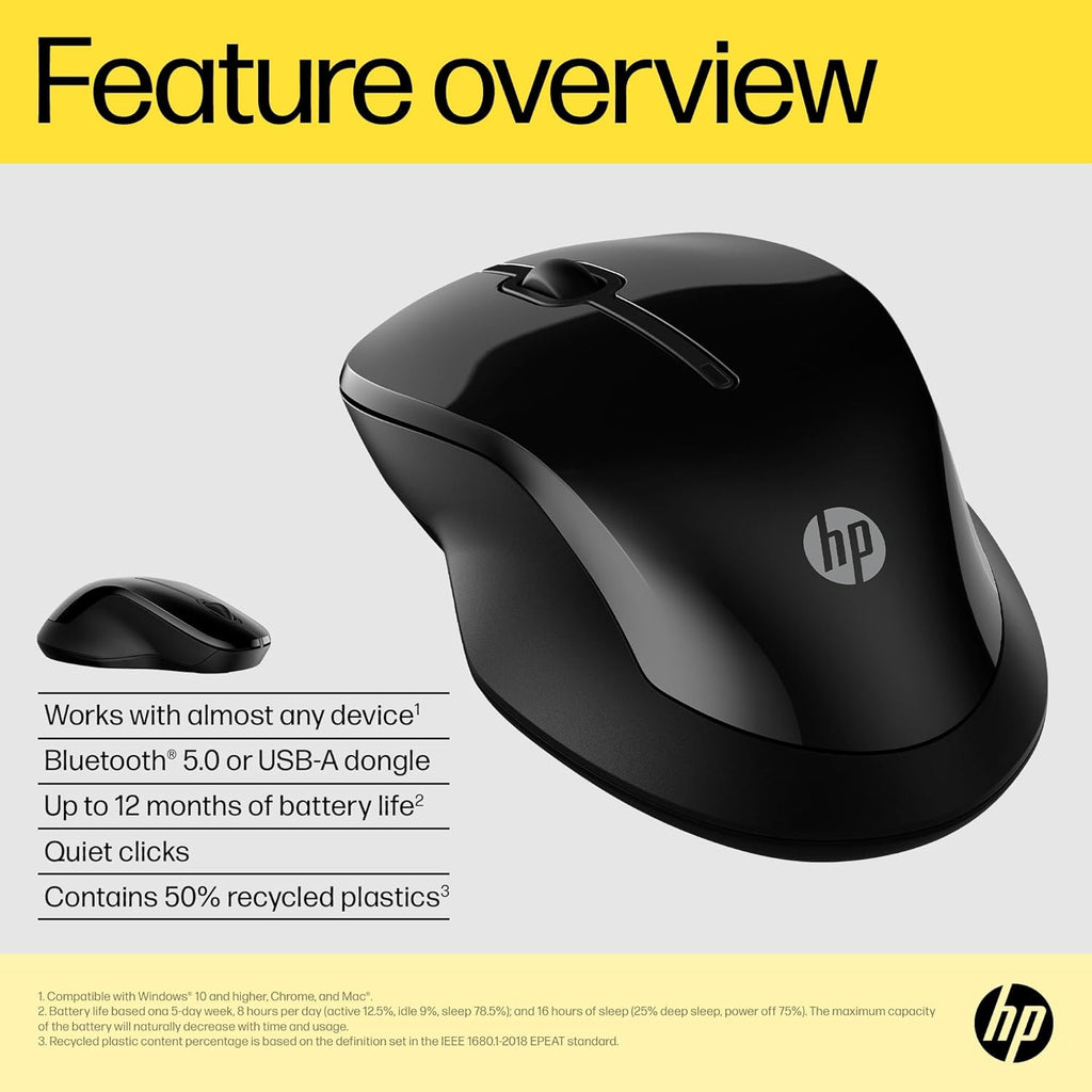 HP 250 Dual Mouse - Wireless Connectivity, Multi-Surface, Ambidextrous ...