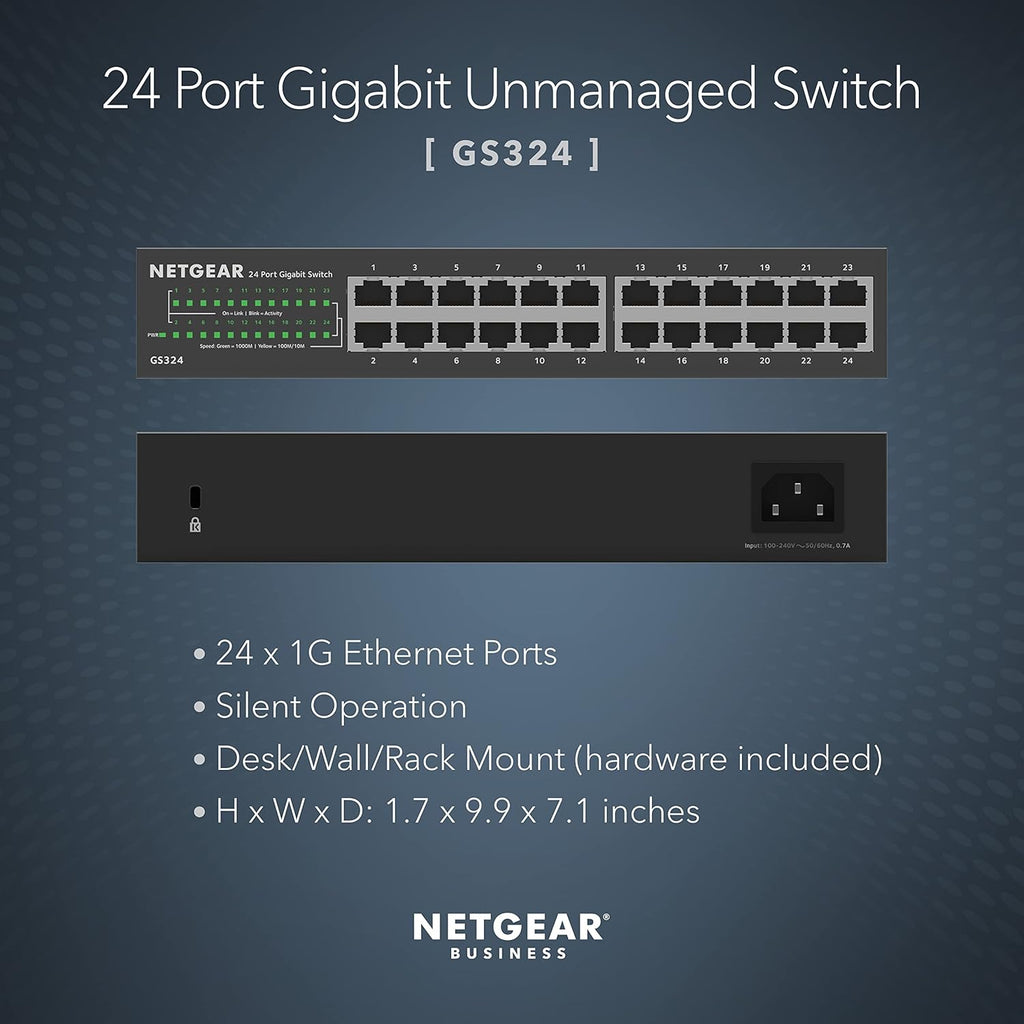 NETGEAR GS324 24-Port Gigabit Ethernet Switch | Unmanaged, Silent ...