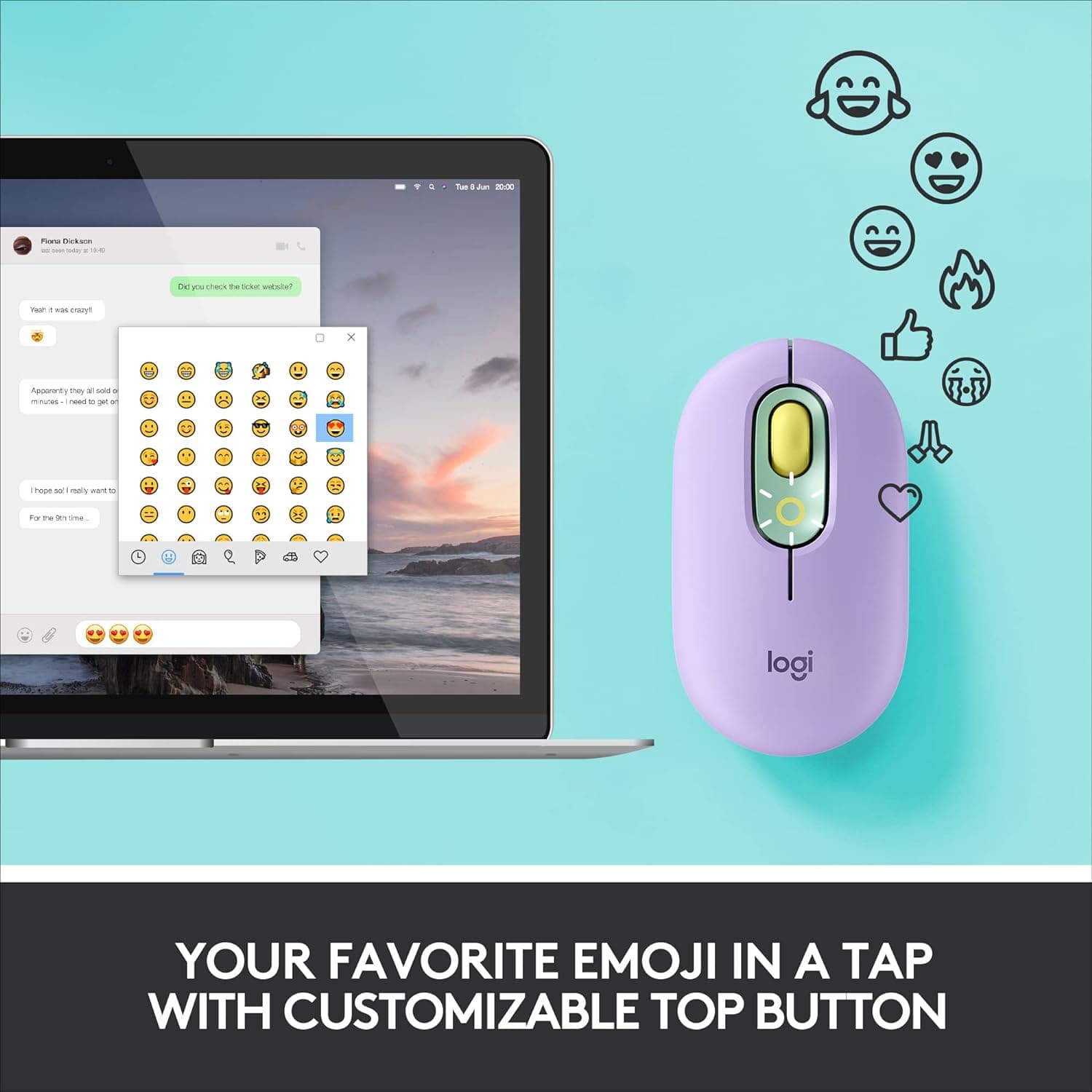 Logitech POP Mouse - Wireless Mouse with Customisable Emojis - Silent ...