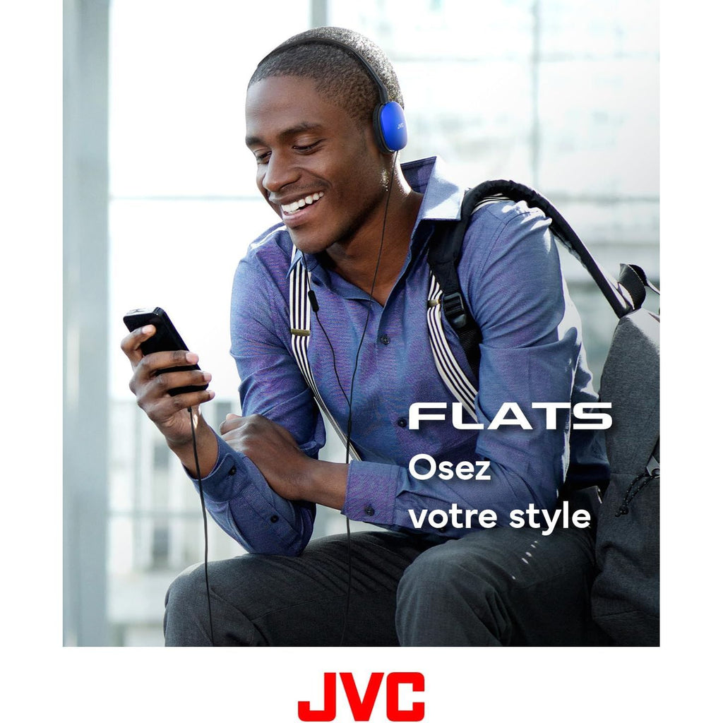 JVC HA-S160M-A Flats Foldable Compact Headphones - Glossy Blue, On/Off ...