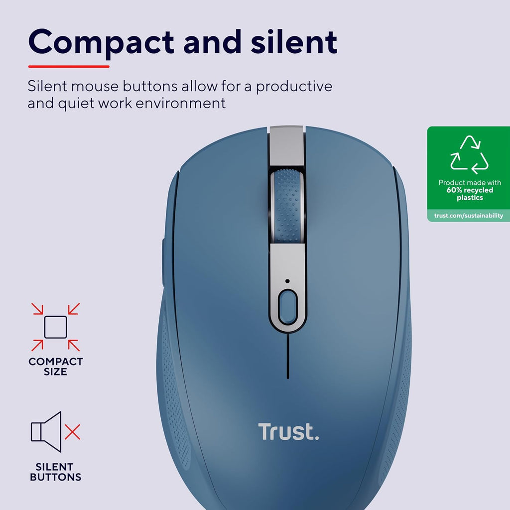 Trust Ozaa Silent Wireless Mouse - Bluetooth & 2.4GHz, Multi-Device ...