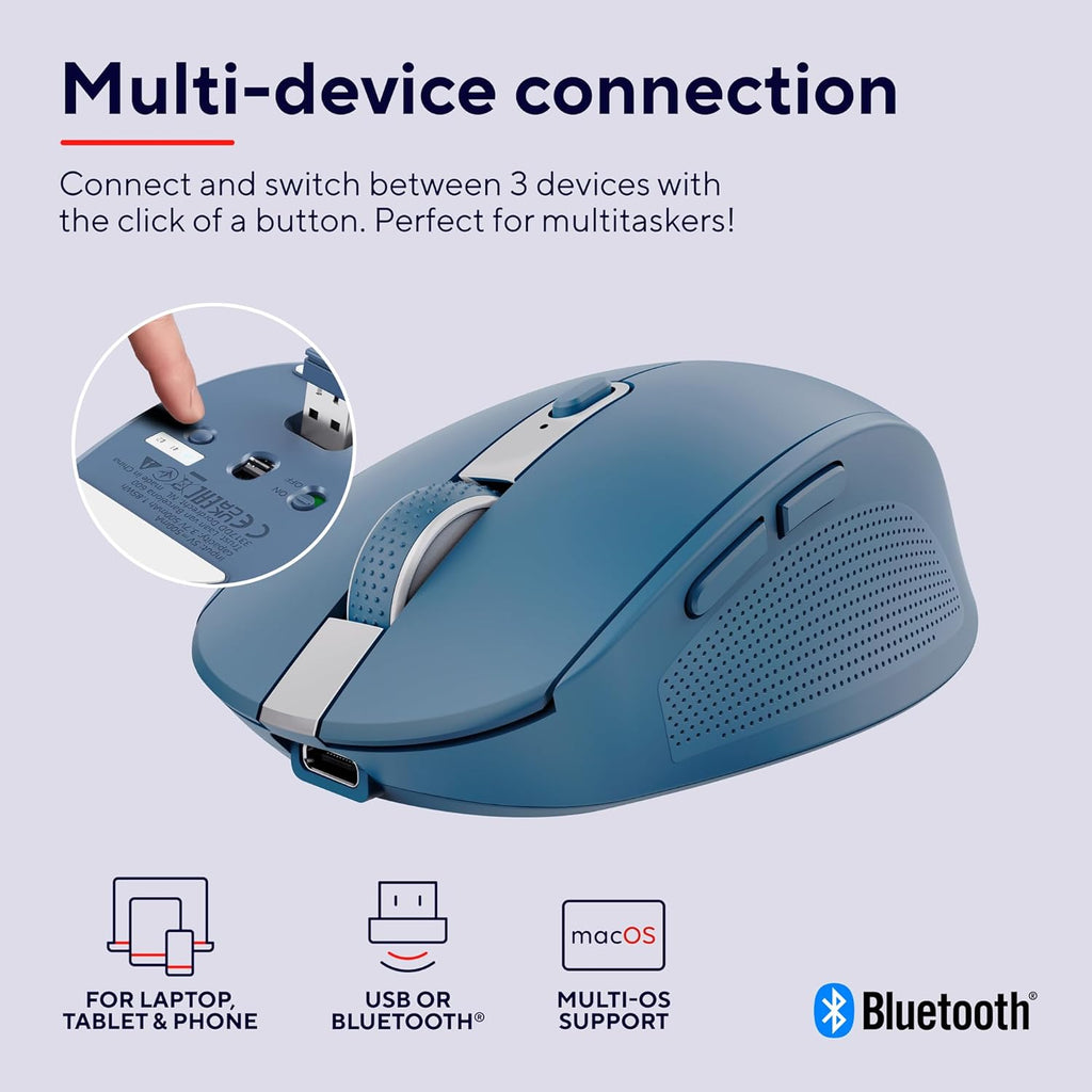 Trust Ozaa Silent Wireless Mouse - Bluetooth & 2.4GHz, Multi-Device, E ...