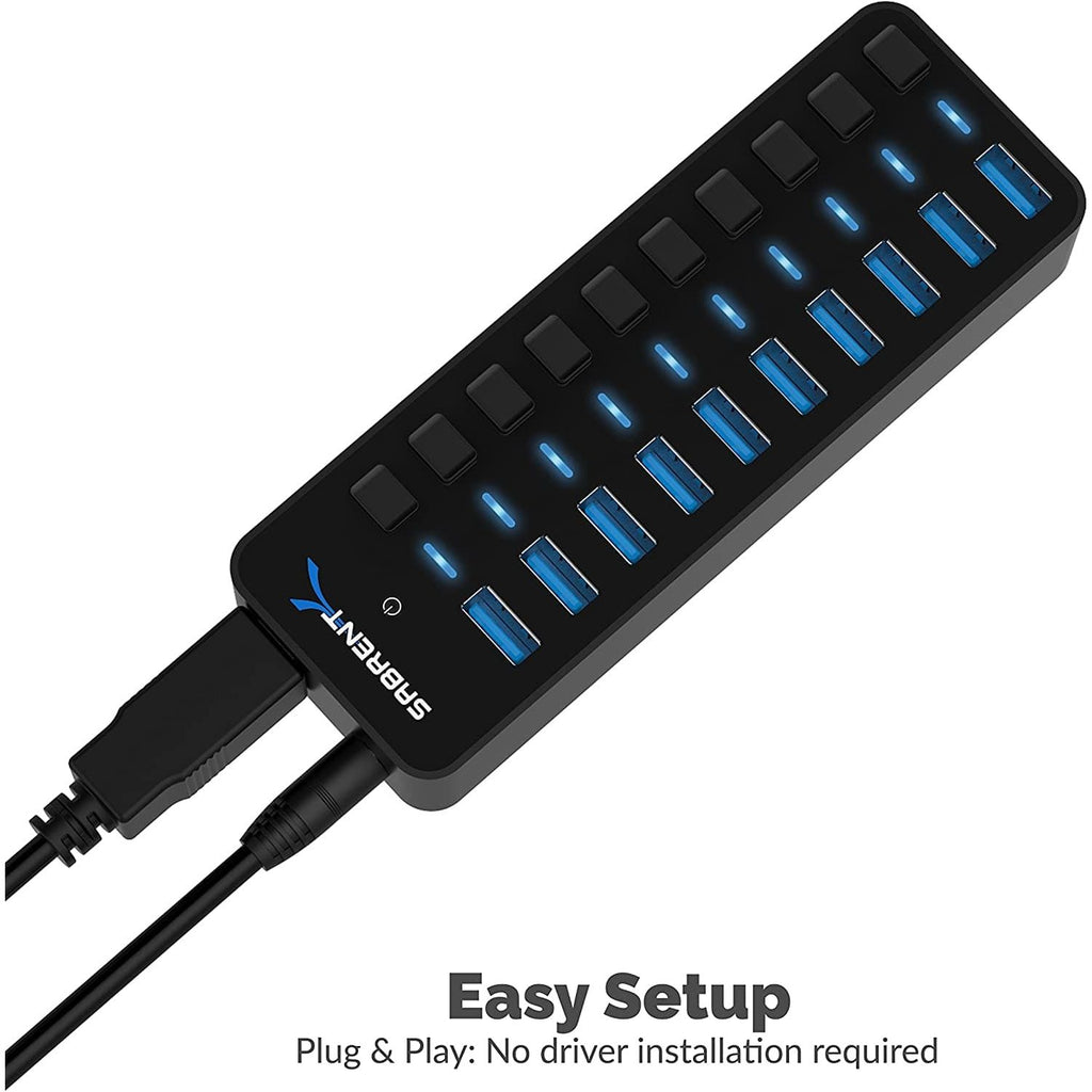 SABRENT 10 port USB hub 3.2x1 with power adapter 60W, usb3 fast Powered ...