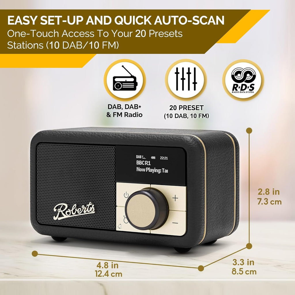 Roberts PETITE2 Portable FM/DAB/DAB+ Radio with Bluetooth & Alarm ...