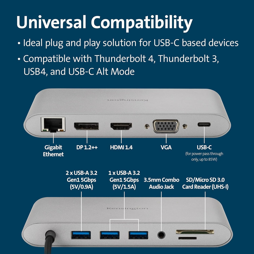 Kensington UH1440P USB-C 10-in-1 Mobile Laptop Dock – 3 USB-A Ports ...