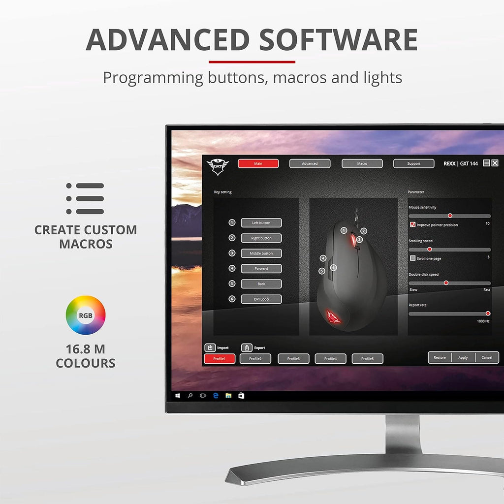 Trust Gaming Mouse GXT 144 Rexx, Vertical Ergonomic Mouse, 250-10,000 ...