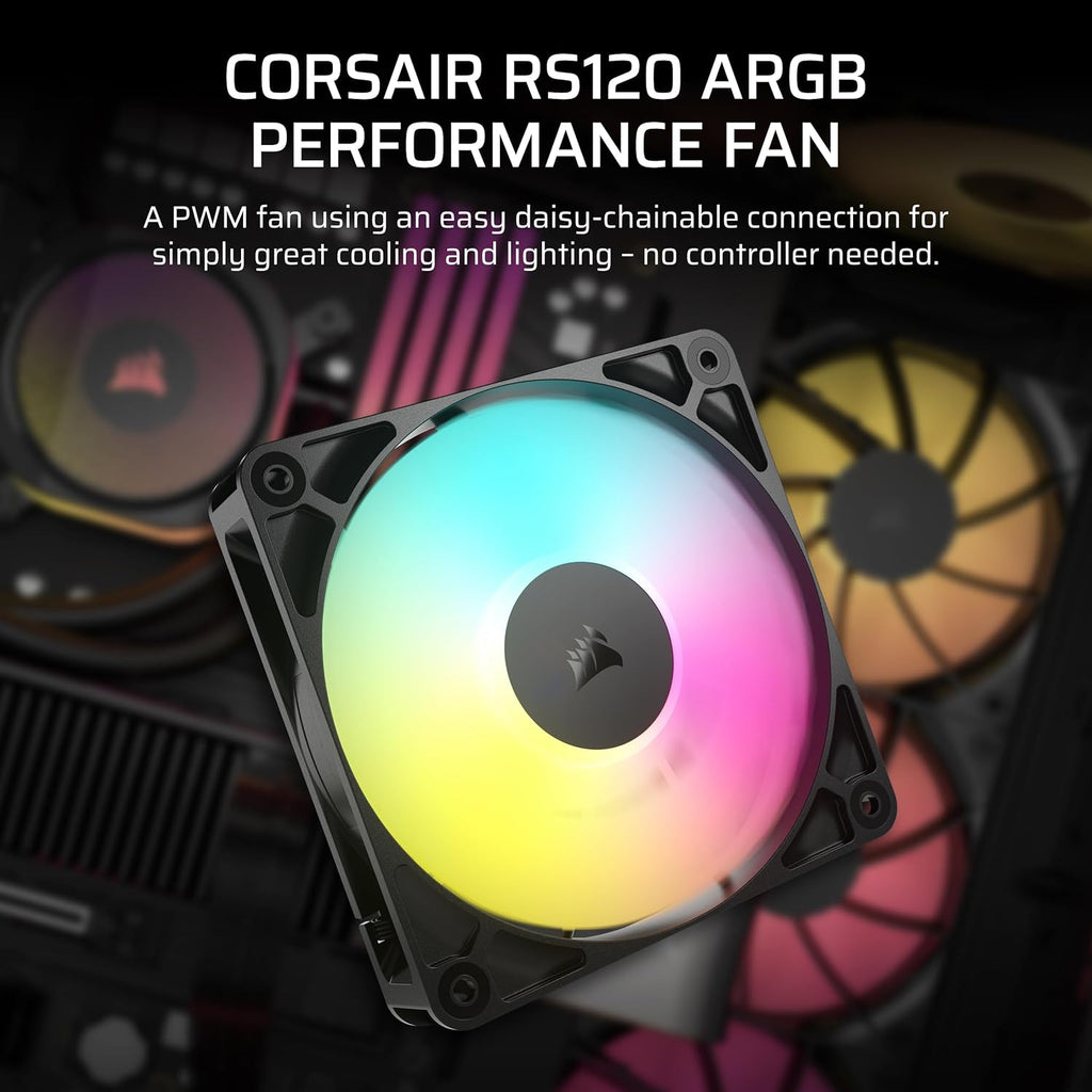 Corsair RS120 ARGB 120mm PWM Fan - Daisy-Chain Connection, Low-Noise ...
