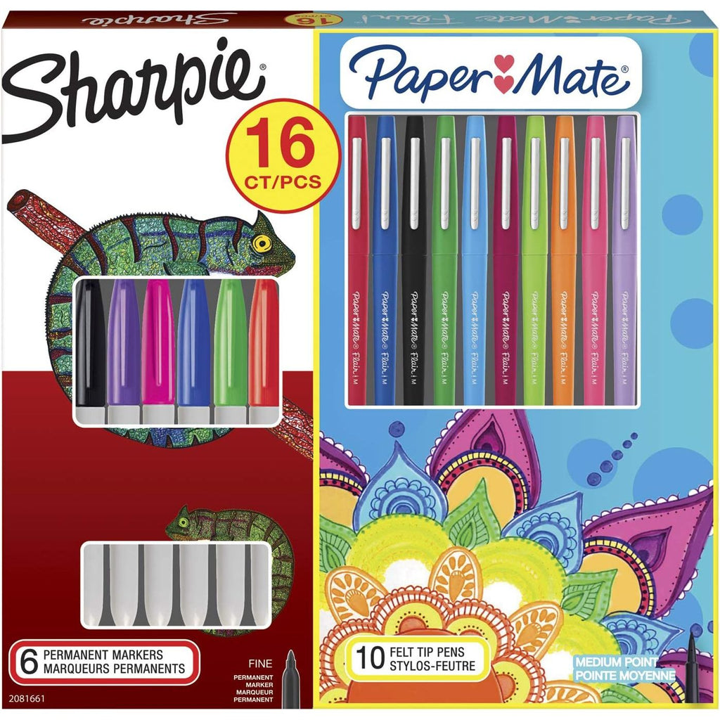 Sharpie Permanent Marker & Paper Mate Flair Pen Set – Assorted Colours ...