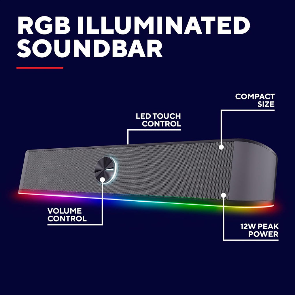 Trust Gaming GXT 1619 Rhox RGB Soundbar – 12W USB Powered PC Speakers ...
