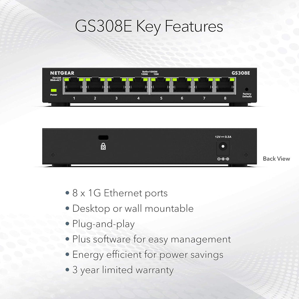 NETGEAR 8-Port Gigabit Ethernet Plus Switch (GS308E), Desktop/Wall ...