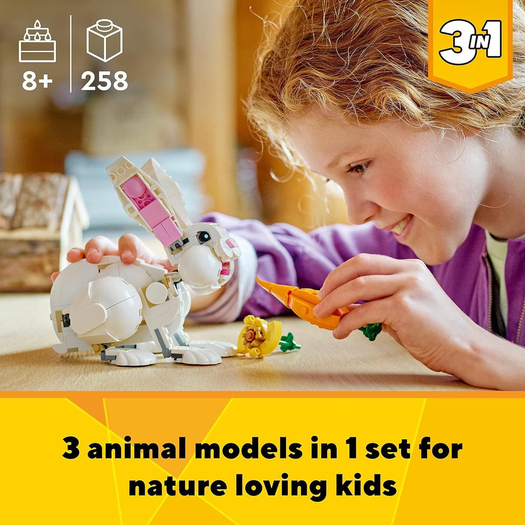 LEGO 31133 Creator 3in1 White Rabbit Animal Toy Building Set, Bunny to ...