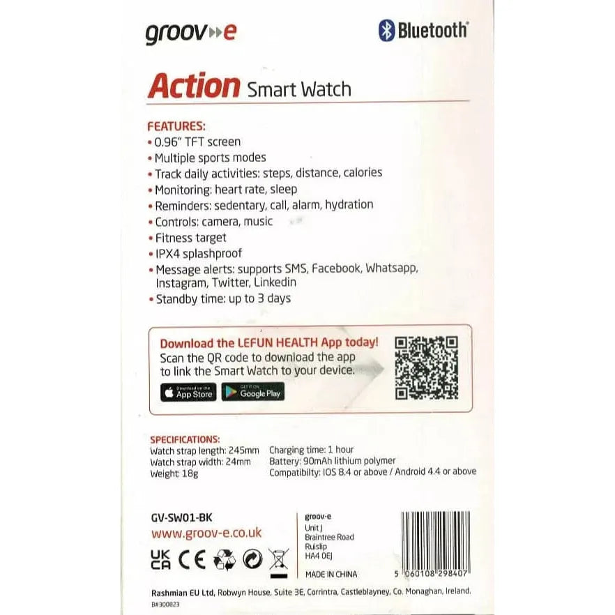 Groov e Action Bluetooth Smart Fitness Watch Black Activity Tracker ...