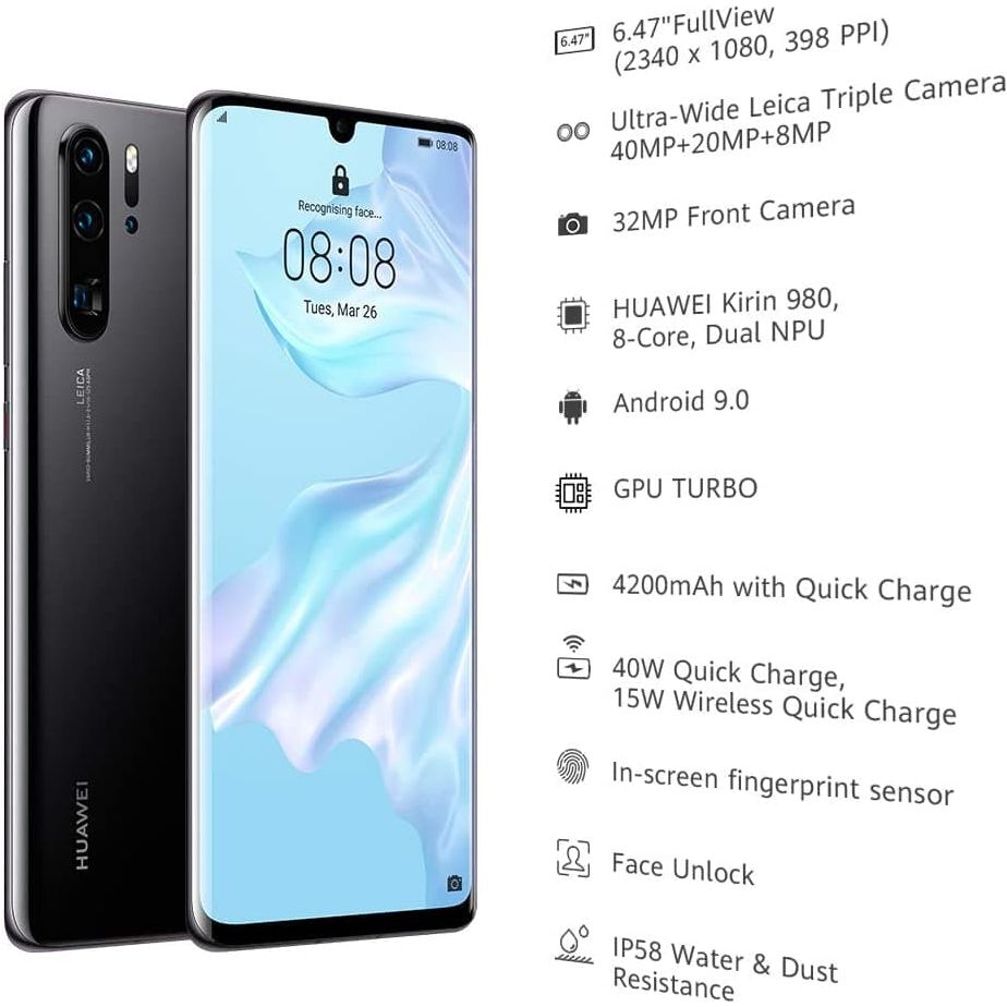 HUAWEI P30 Pro 128 GB 8 GB RAM- Midnight Black - Unlocked– Gadcet UK